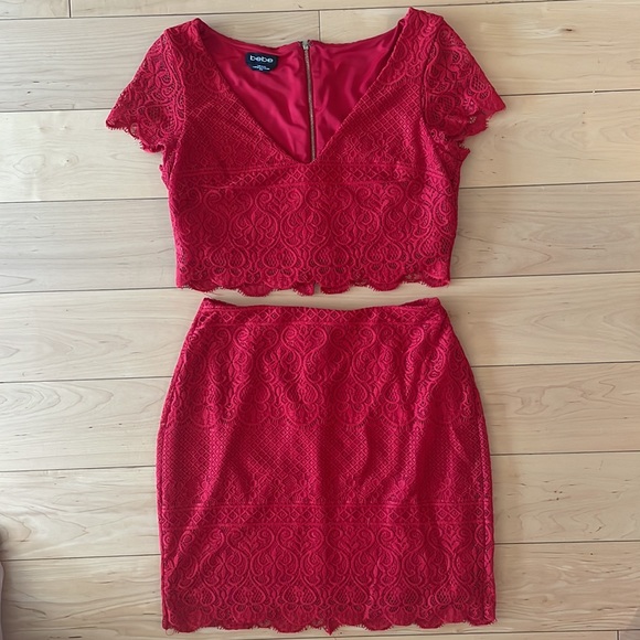 bebe | Dresses | Bebe Red Lace Dress | Poshmark